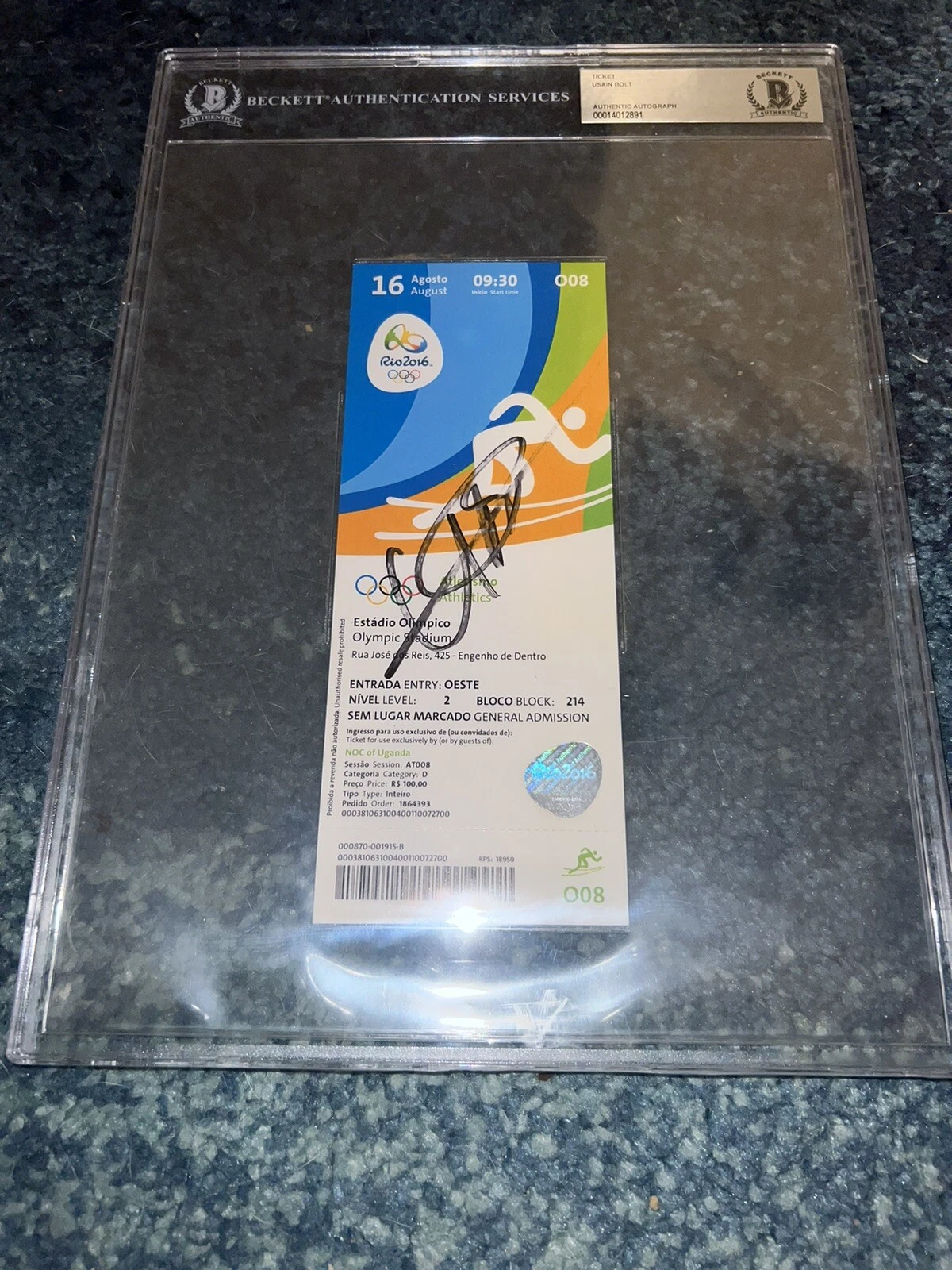 Usain Bolt Signed Official Rio 2016 Olympic Ticket Gold Medal Beckett ...