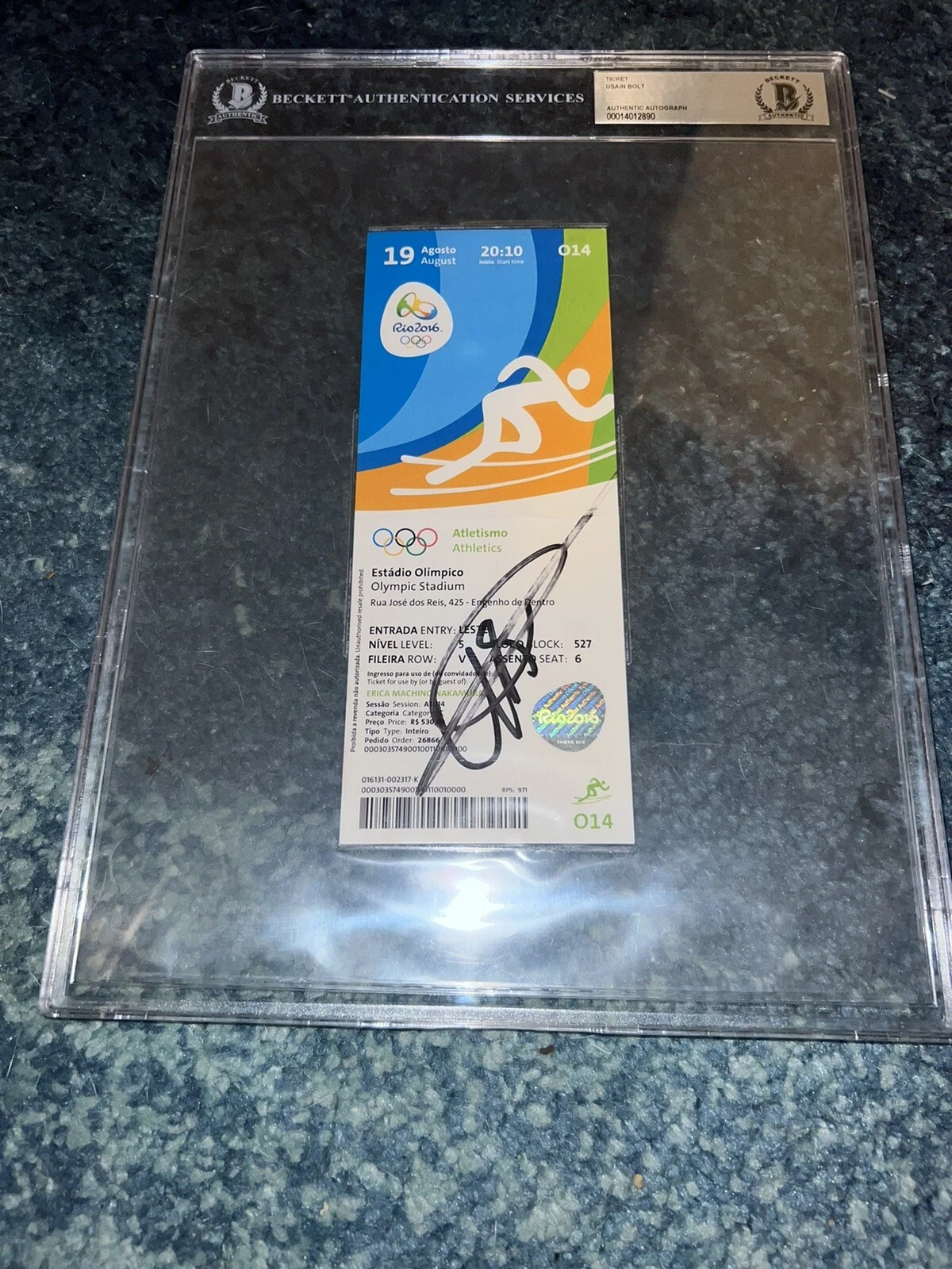 Usain Bolt Signed Official Rio 2016 Olympic Ticket Gold Medal Beckett ...