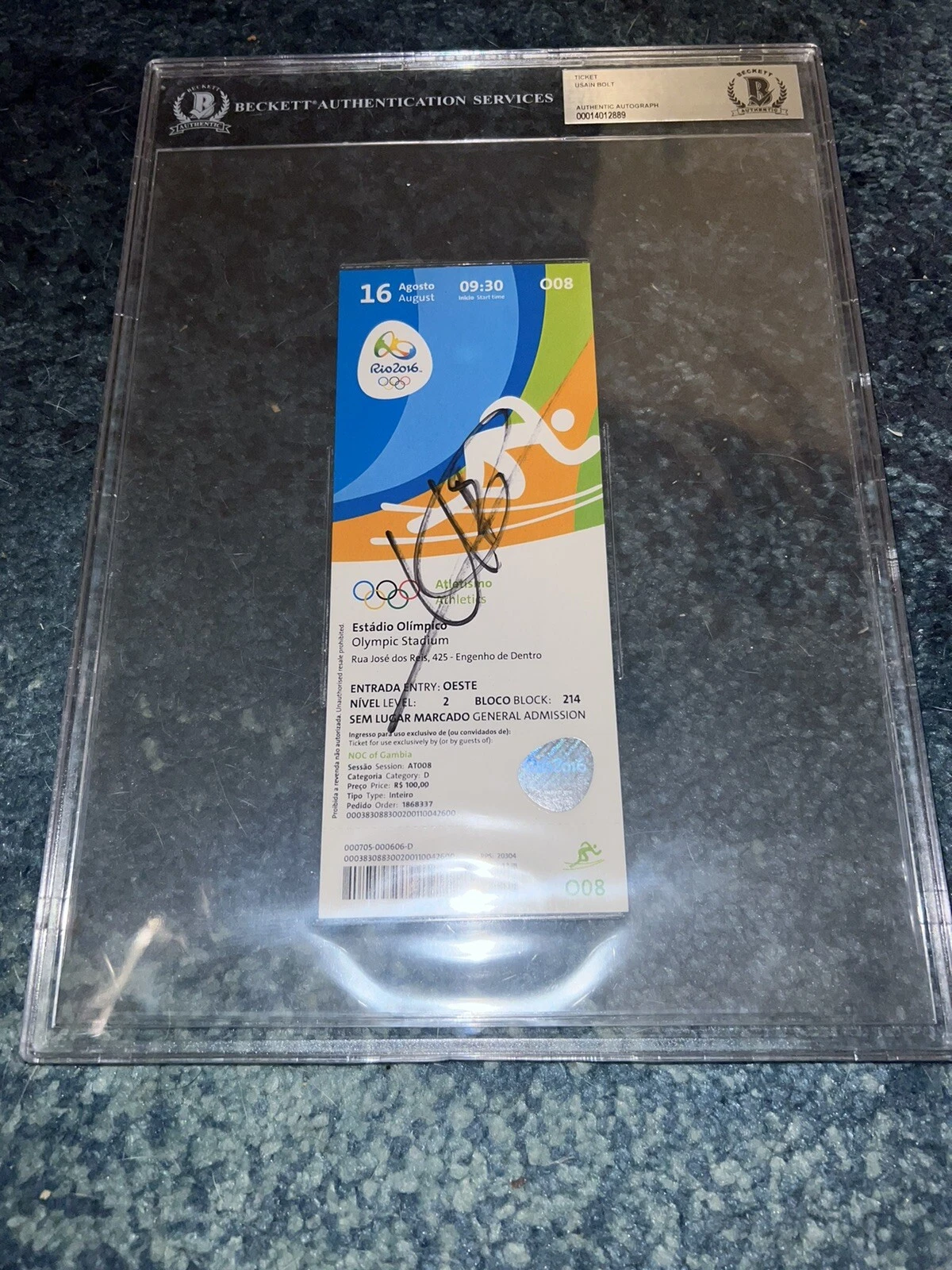 Usain Bolt Signed Official Rio 2016 Olympic Ticket Gold Medal Beckett ...