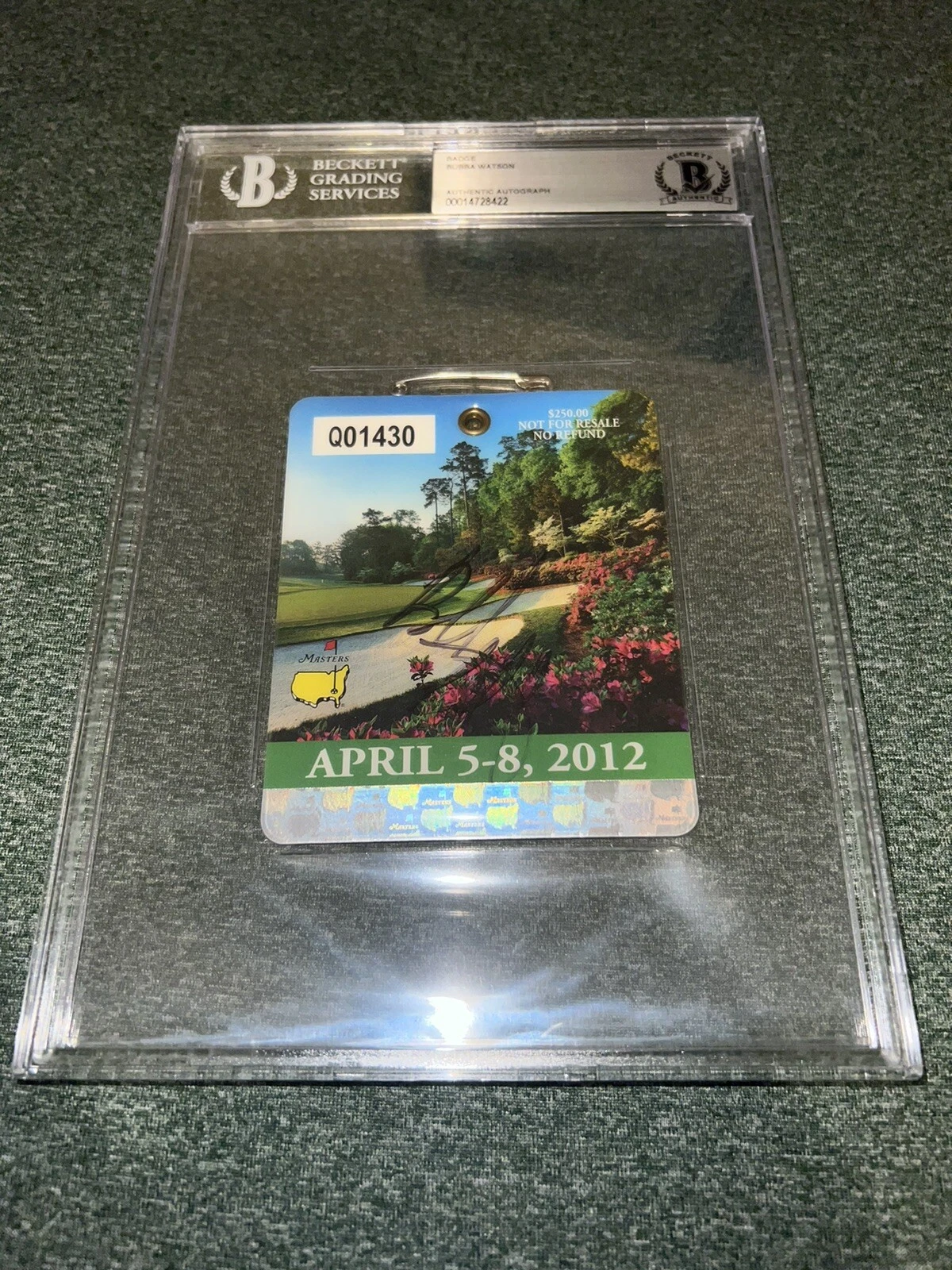Bubba Watson Signed Official 2012 Masters Badge Ticket Winner Beckett ...