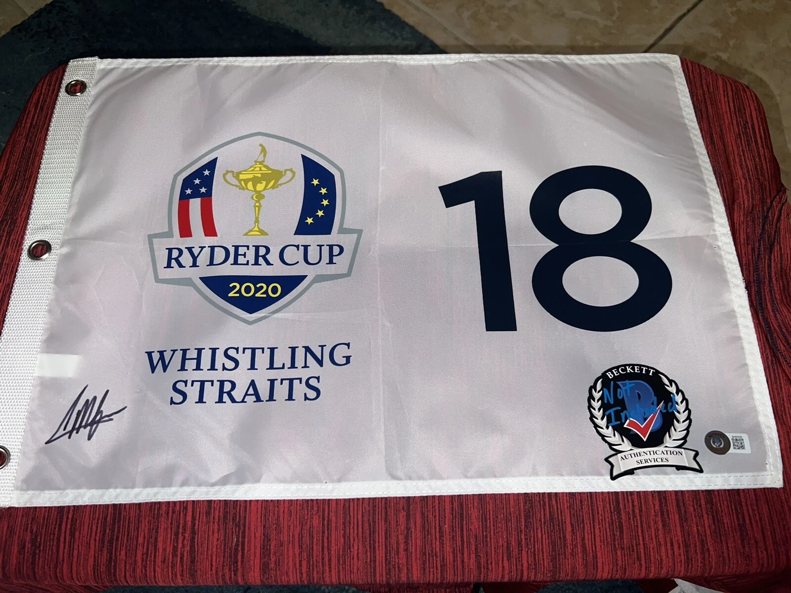 Collin Morikawa Signed Official 2020 Ryder Cup Flag Whistling Straits ...