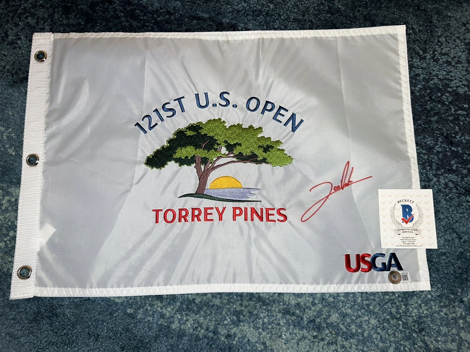 Jon Rahm Signed Official 2021 US Open Flag Torrey Pines 1st Spaniard ...