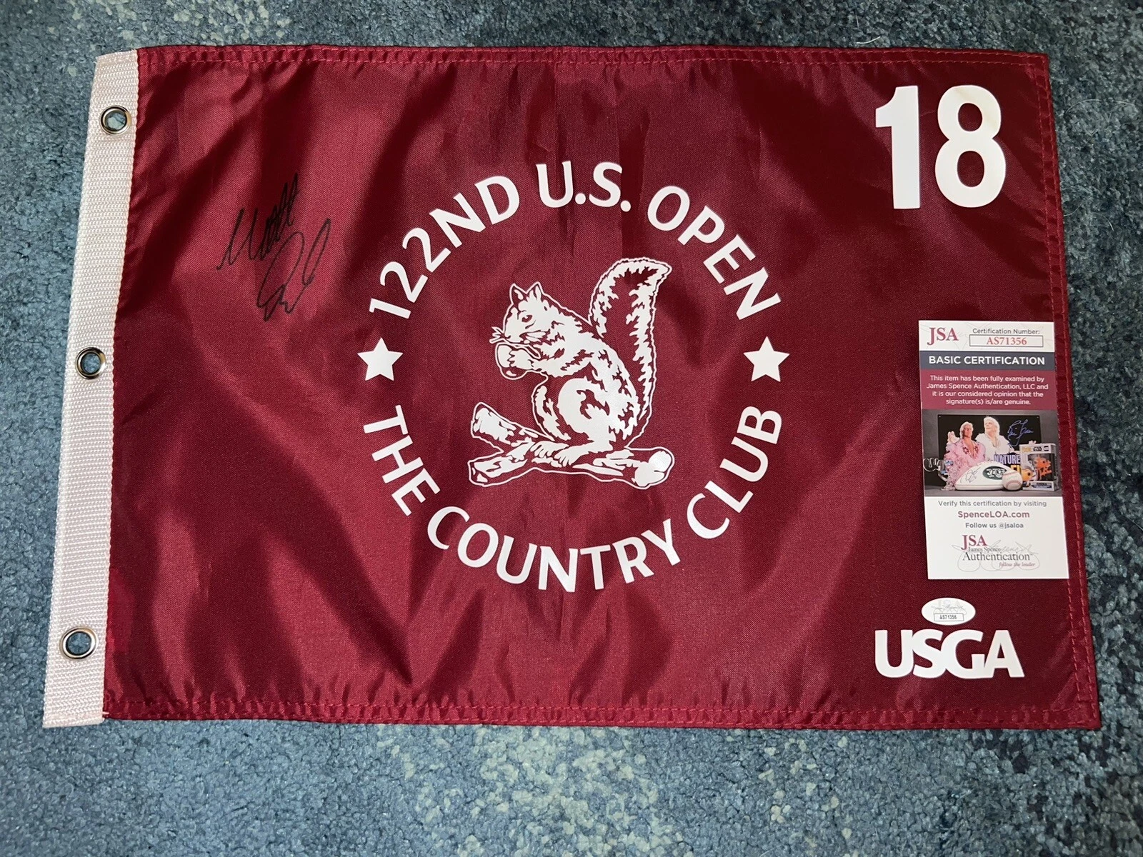 Matt Fitzpatrick Signed Official 2022 US Open Flag The Country Club JSA ...