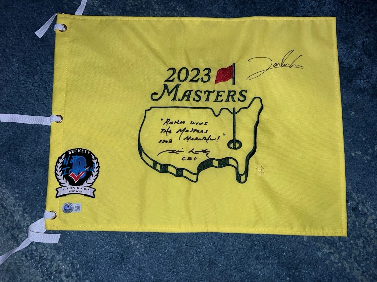 Jon Rahm & Jim Nantz Signed Official 2023 Masters Flag Legends Champ ...
