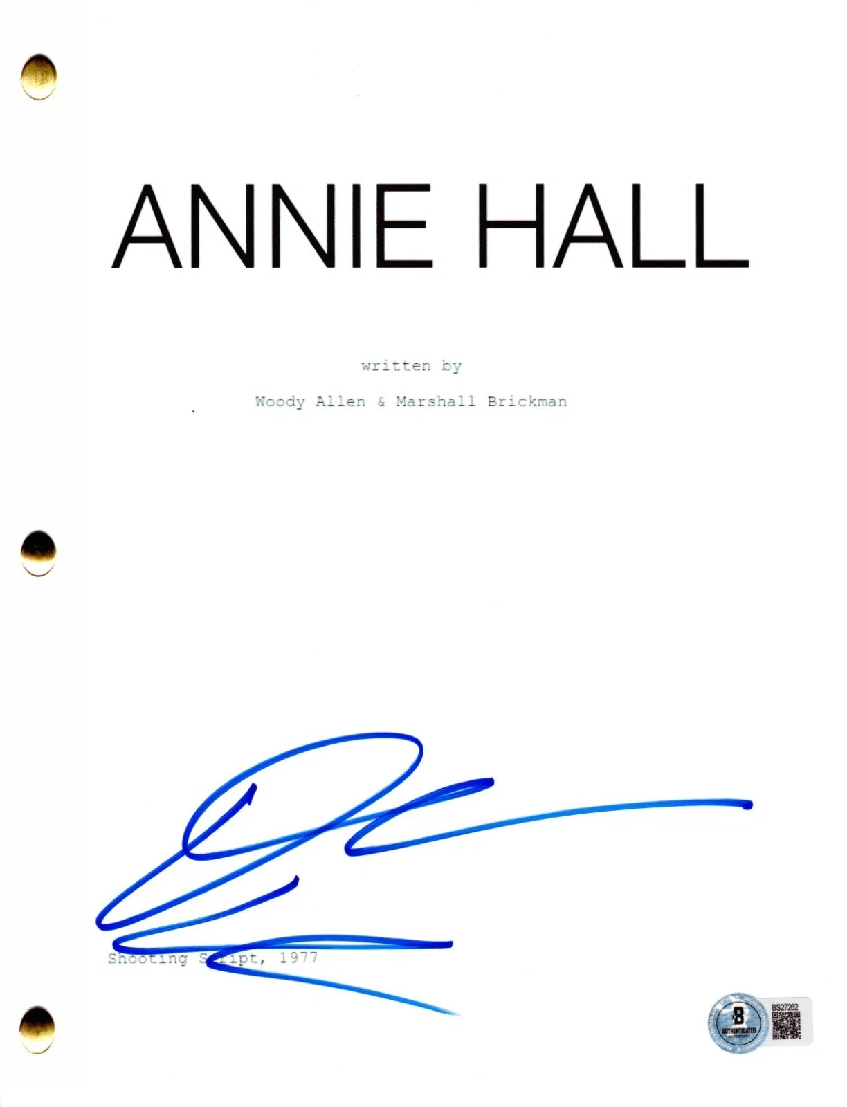 Diane Keaton Signed Annie Hall Full Script Authentic Autograph Beckett ...