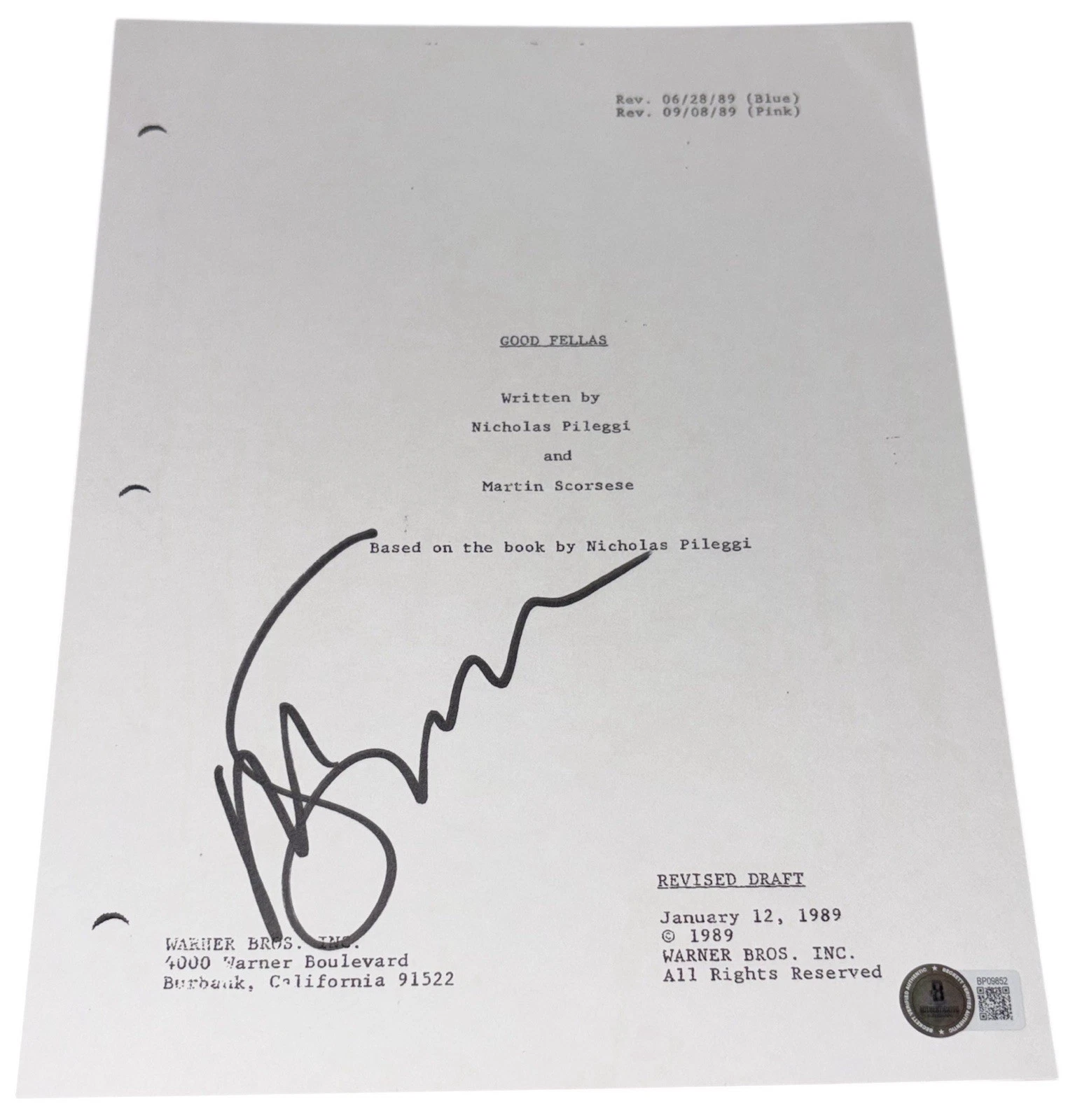 Martin Scorsese Signed Autograph Goodfellas Movie Script Screenplay ...