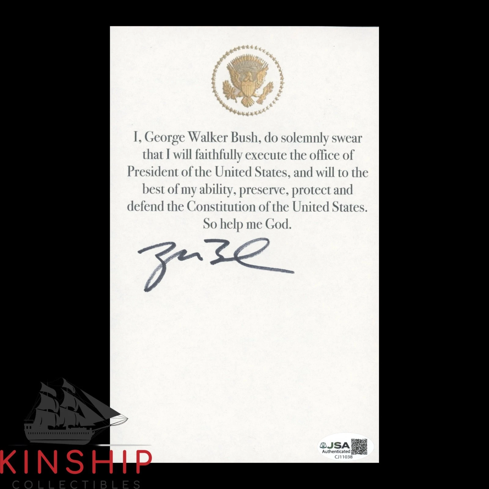 President George W Bush signed Oath of Office Print JSA COA Rare Bold ...