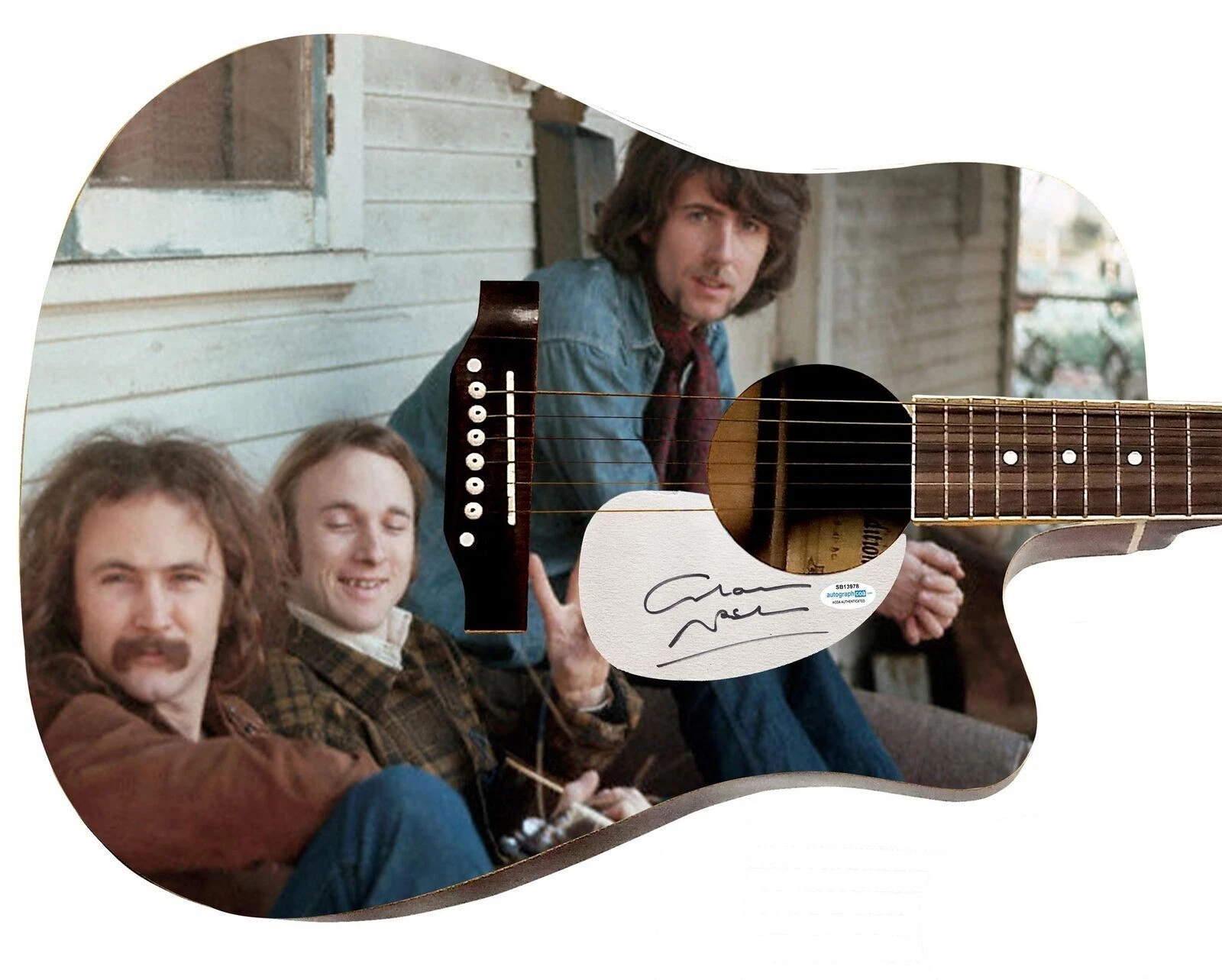 Graham Nash Signed Custom Graphics Photo Guitar ACOA | Autographia