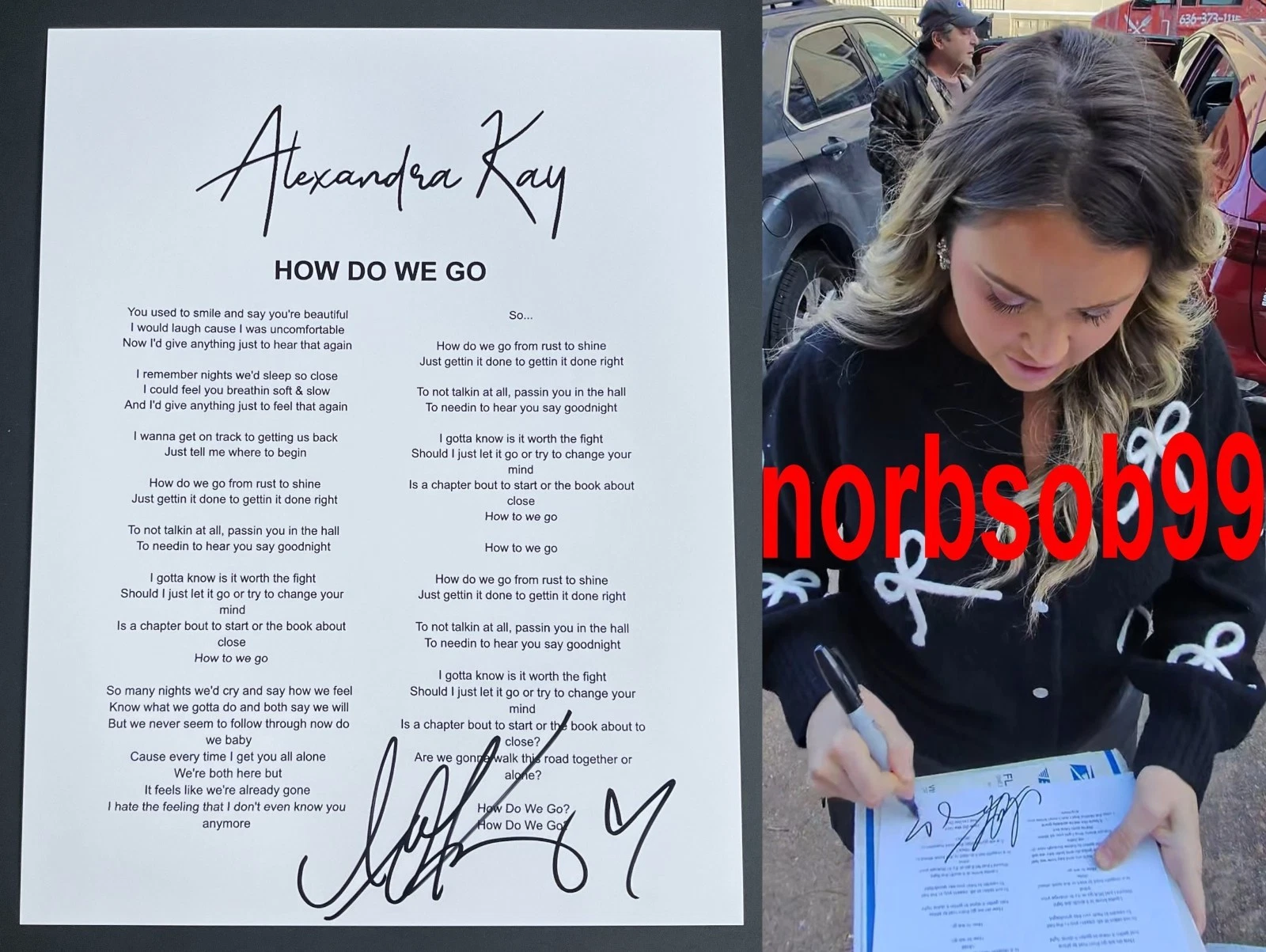 ALEXANDRA KAY SIGNED AUTOGRAPH HOW DO WE GO LYRIC SHEET w/EXACT PROOF ...
