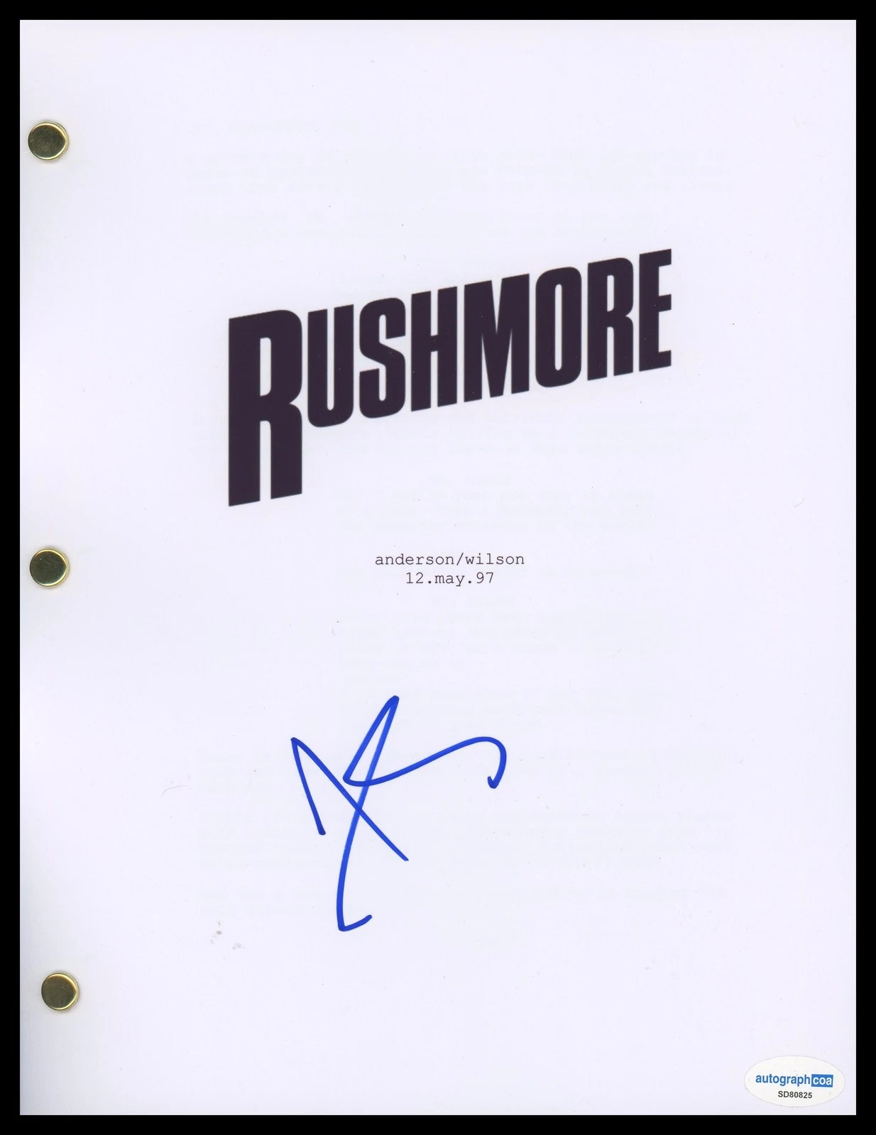 Jason Schwartzman "Rushmore" AUTOGRAPH Signed Complete Script ...