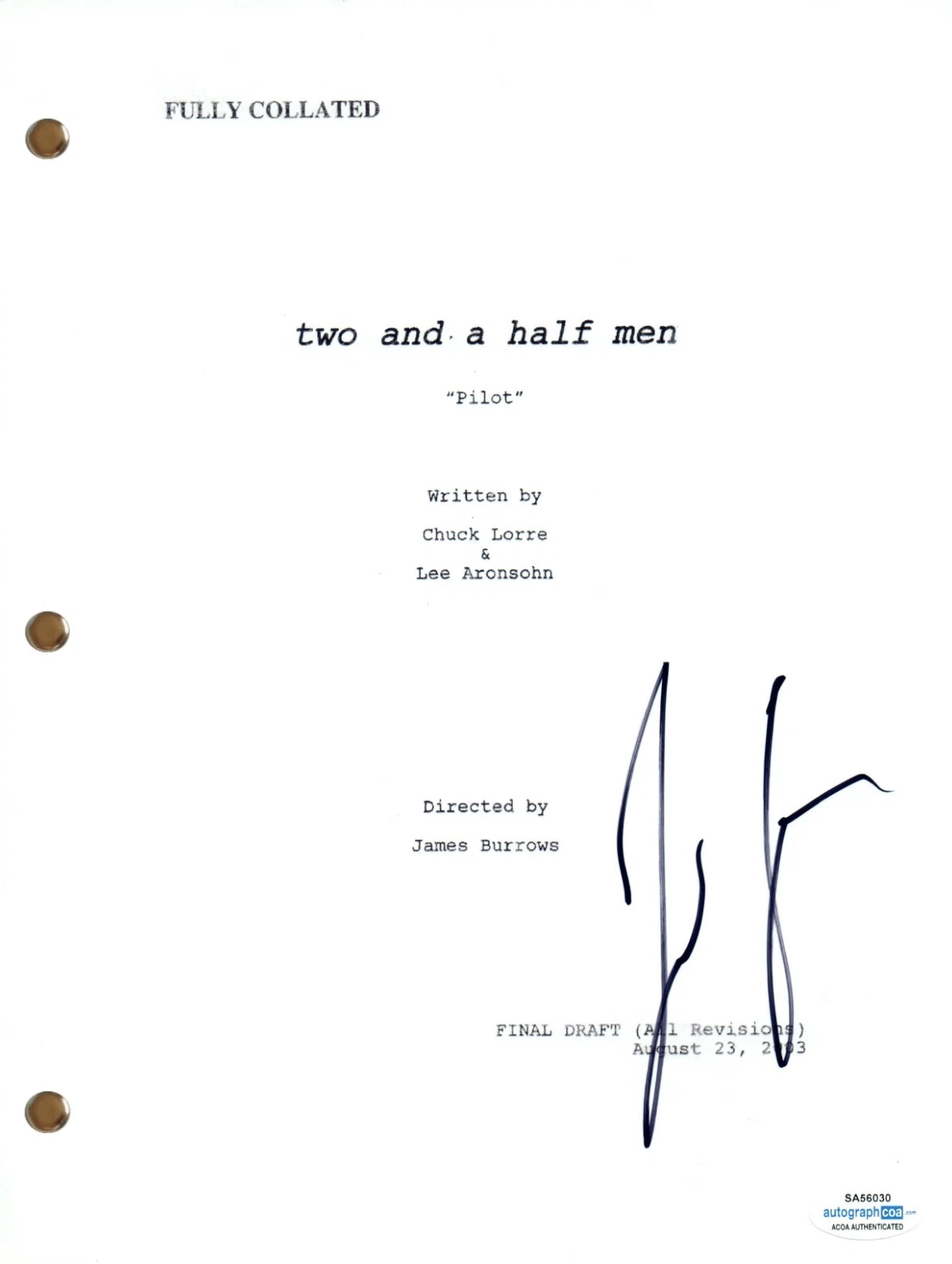 Jon Cryer "Two And A Half Men" Signe Autograph Full TV Pilot Episode ...