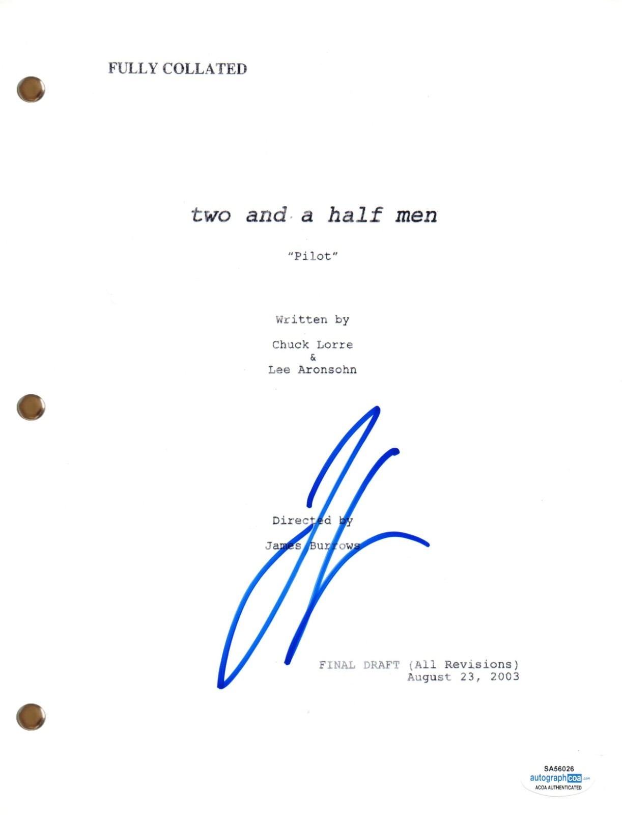 Jon Cryer "Two And A Half Men" Signe Autograph Full TV Pilot Episode ...