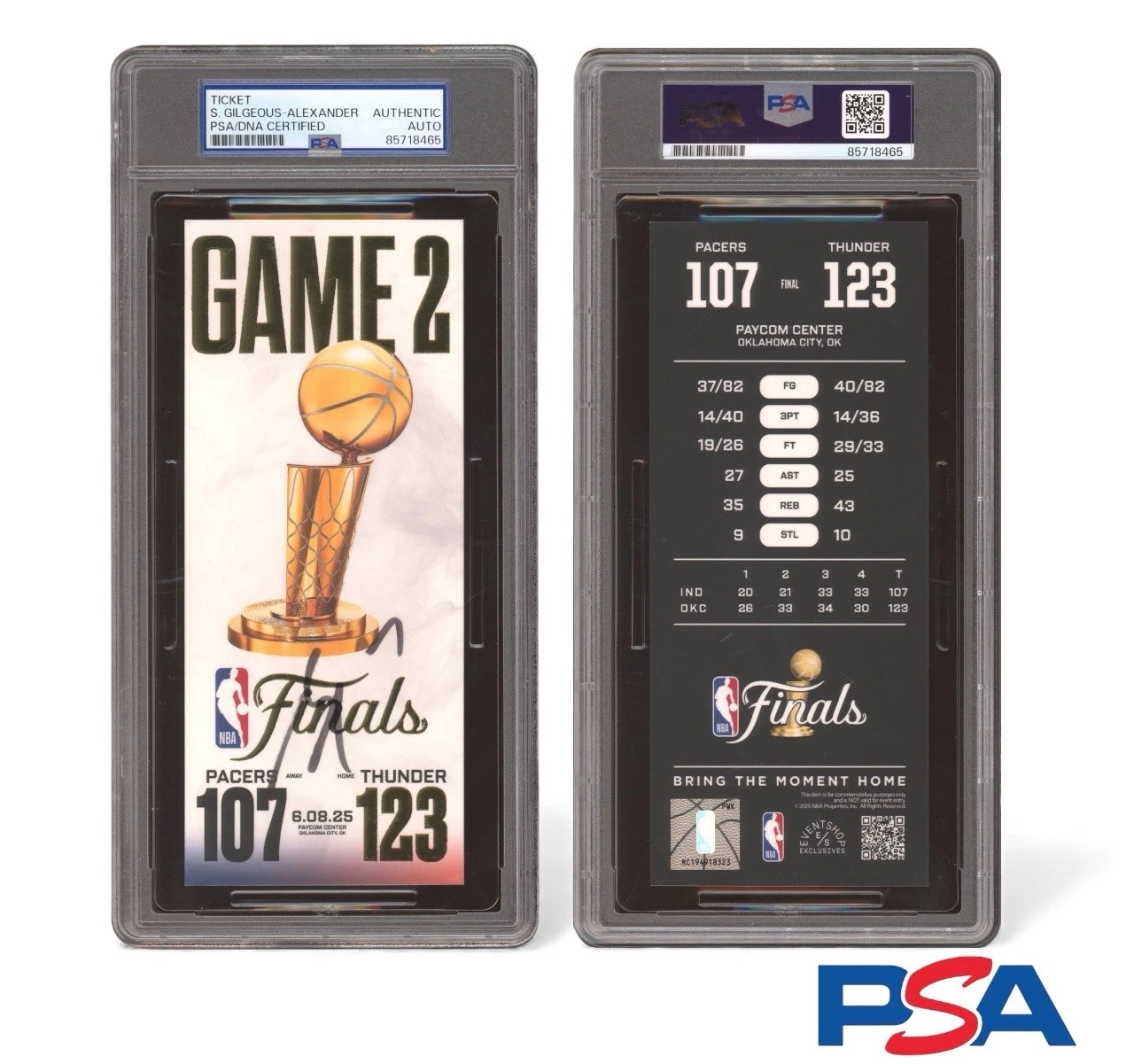 Shai Gilgeous-Alexander Signed 2025 NBA Finals Game 2 Ticket PSA AUTO ...