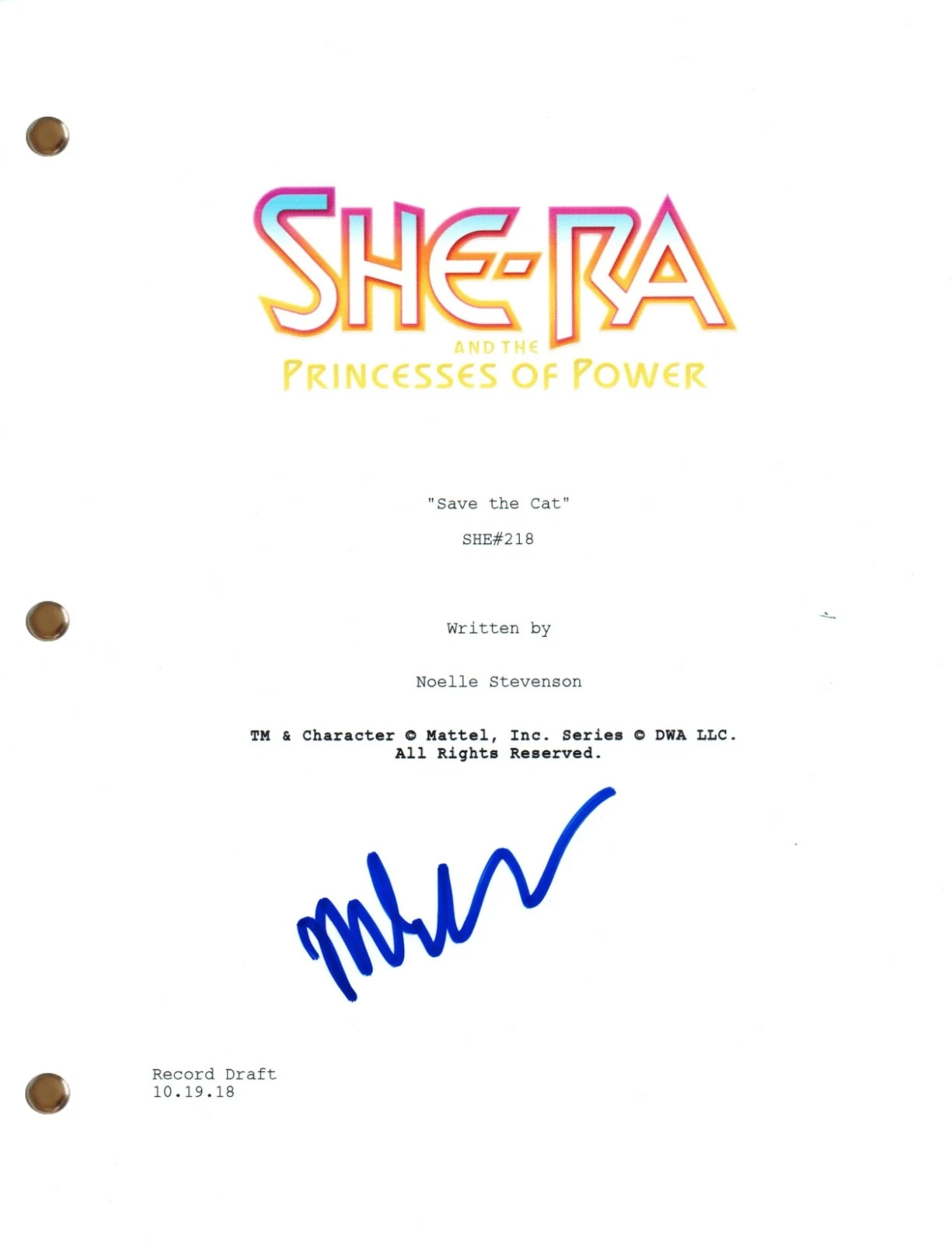 Marcus Scribner Signed "She-Ra and the Princesses of Power" Episode ...