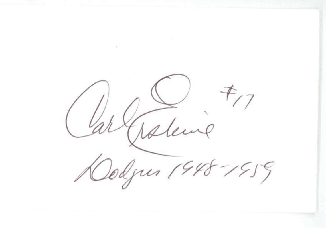 Carl Erskine Signed Autographed Dodgers 1948 1960 Index Card Beckett ...