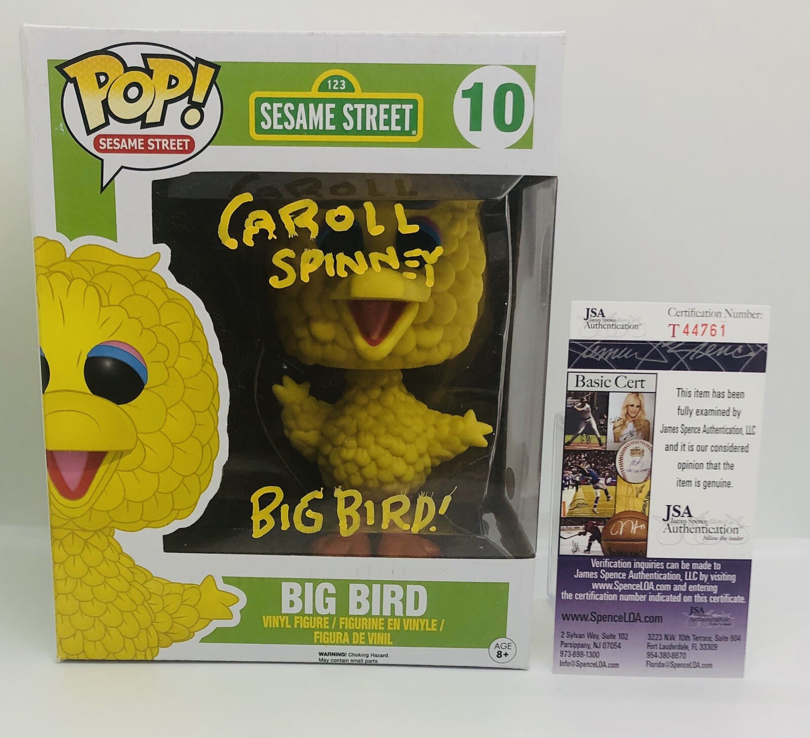 CAROLL SPINNEY SIGNED BIG BIRD POP FUNKO FIGURE SESAME STREET PROOF JSA ...