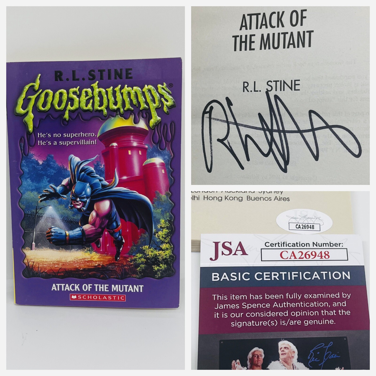 R.L. RL STINE SIGNED GOOSEBUMPS ATTACK OF THE MUTANT BOOK JSA COA ...