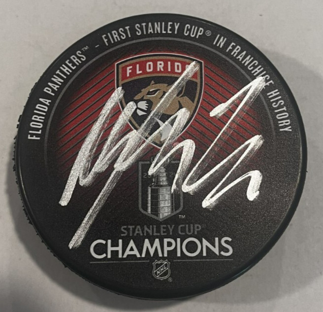 MYLES FEE SIGNED FLORIDA PANTHERS 2024 STANLEY CUP HOCKEY PUCK W/ CASE ...