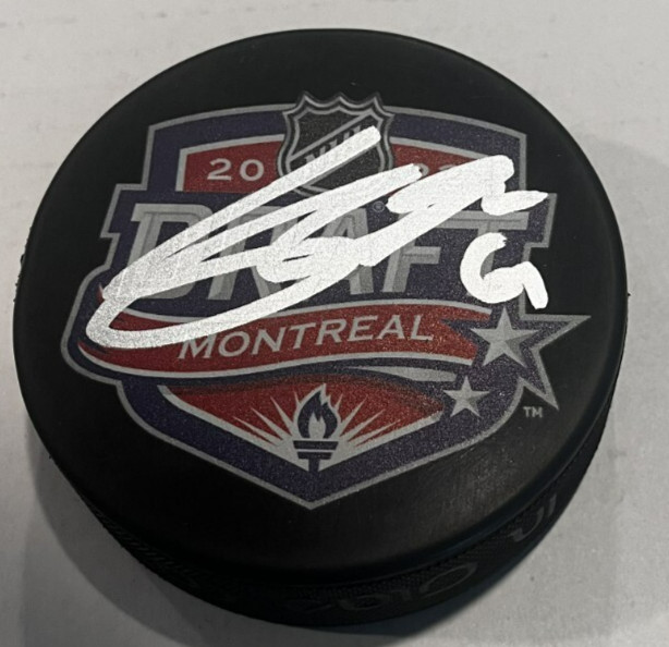 CUTTER GAUTHIER SIGNED 2022 NHL DRAFT HOCKEY PUCK W/ CASE DUCKS FLYERS ...