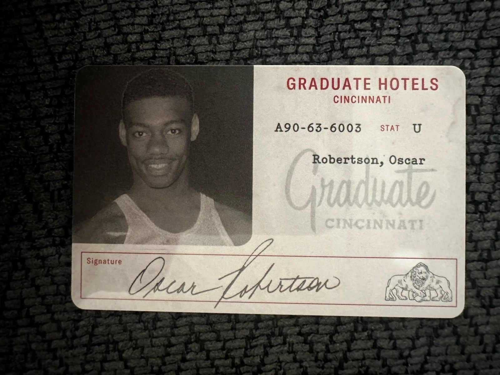 The Graduate Hotel Cincinnati Ohio Key Card Oscar Robertson Student ID ...