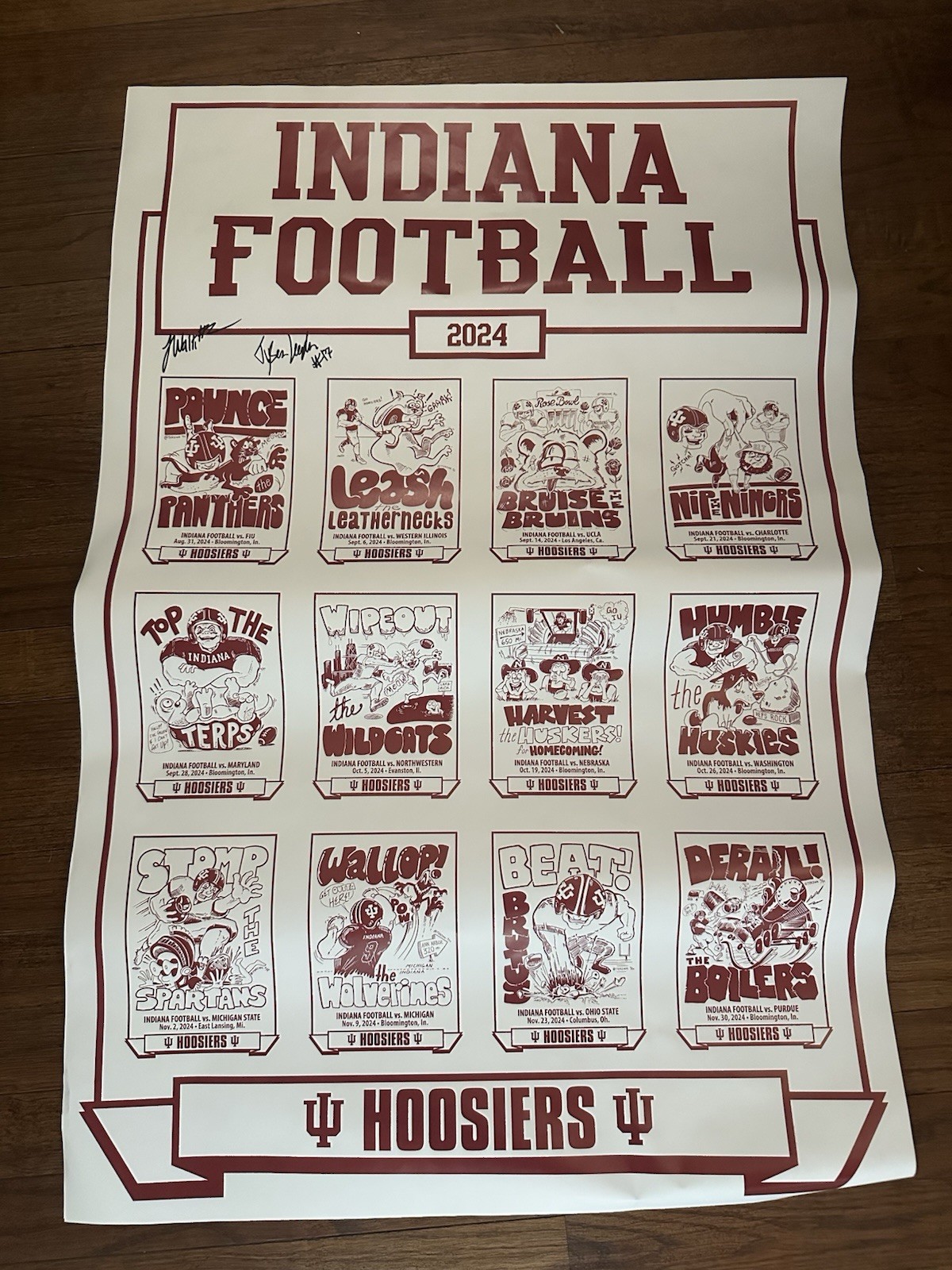 2024 IU Indiana Hoosiers Football Poster Season Schedule Posters Signed ...