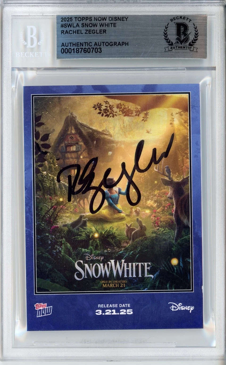 2025 Topps Now Disney Snow White Movie Rachel Zegler SIGNED Card BAS ...