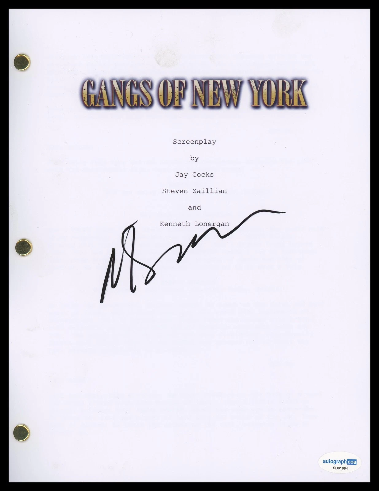 Martin Scorsese "Gangs of New York" AUTOGRAPH Signed Full Script ...