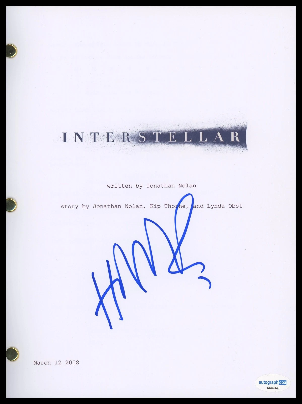 Hans Zimmer "Interstellar" Composer AUTOGRAPH Signed Full Script ...