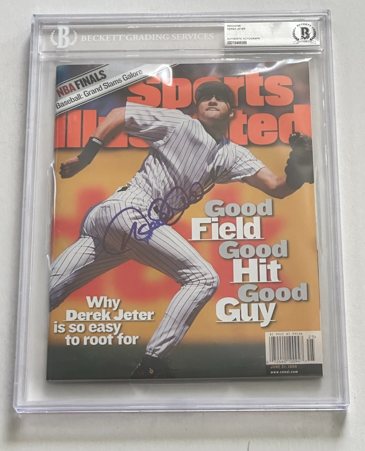 DEREK JETER Signed 6/21/99 SPORTS ILLUSTRATED Encapsulated BAS (No ...