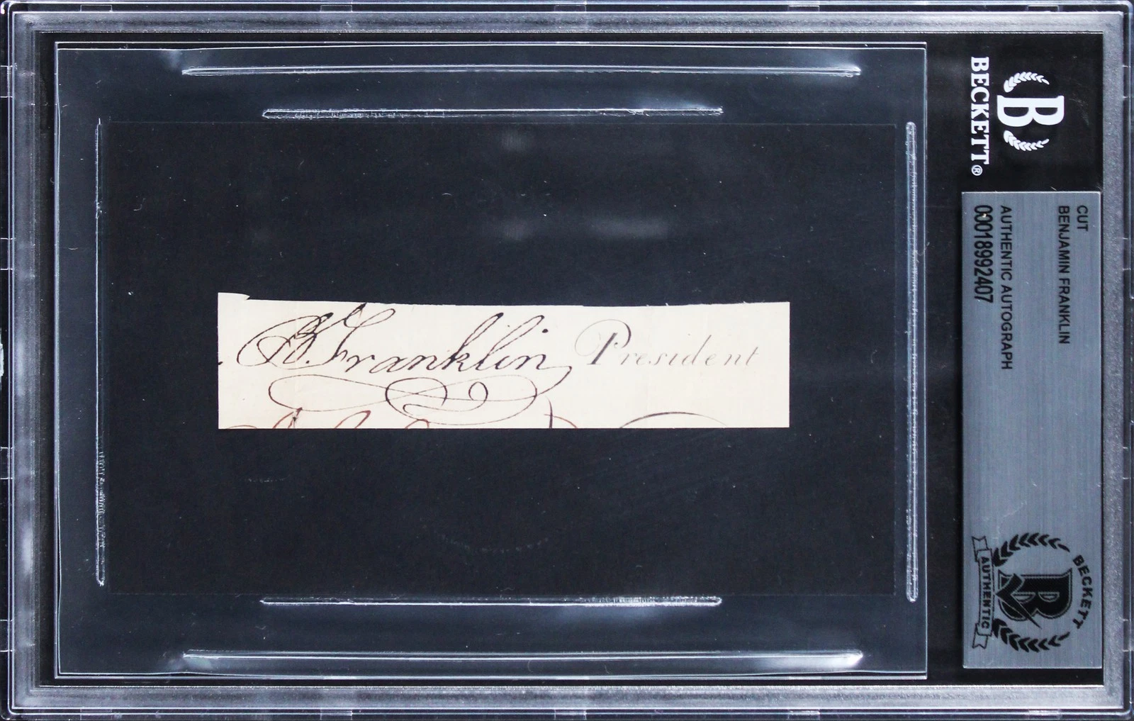 Benjamin Franklin Authentic Signed .75x3.5 Inch Cut Signature BAS ...