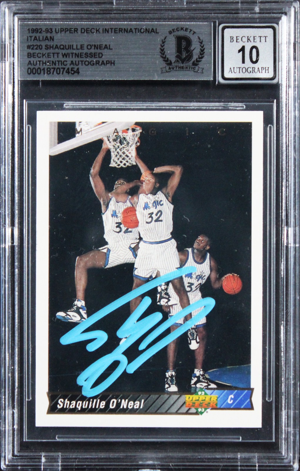 Shaquille O'Neal Signed 1992 Upper Deck Intl #220 RC Card Auto 10! BAS ...