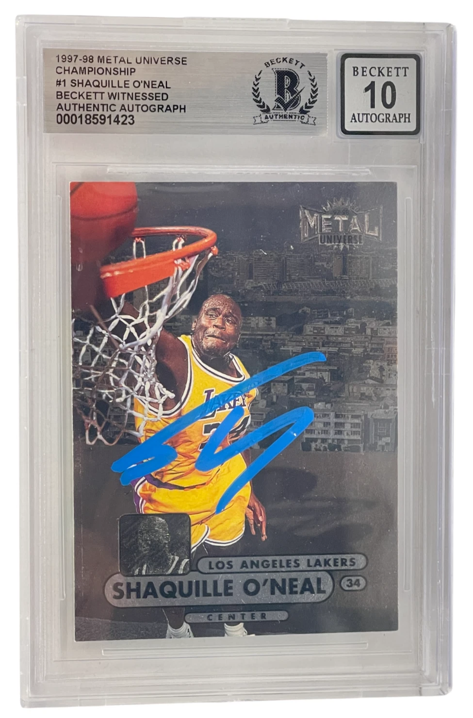 Shaquille O'Neal Signed 1997-98 Metal Universe #1 BAS Slabbed Auto ...