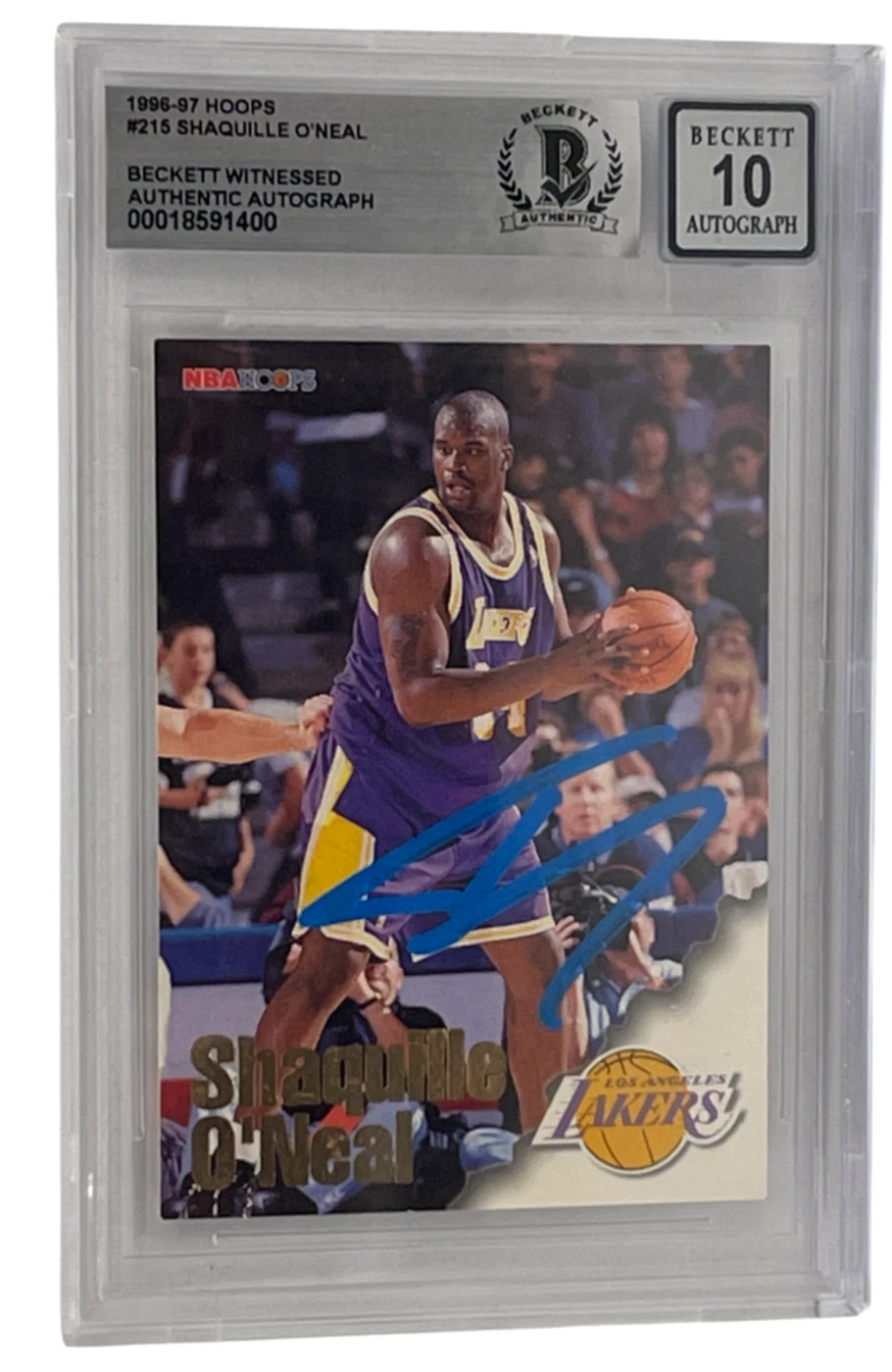 Shaquille O'Neal Signed 1996-97 NBA hoops #215 BAS Slabbed Auto Grade ...