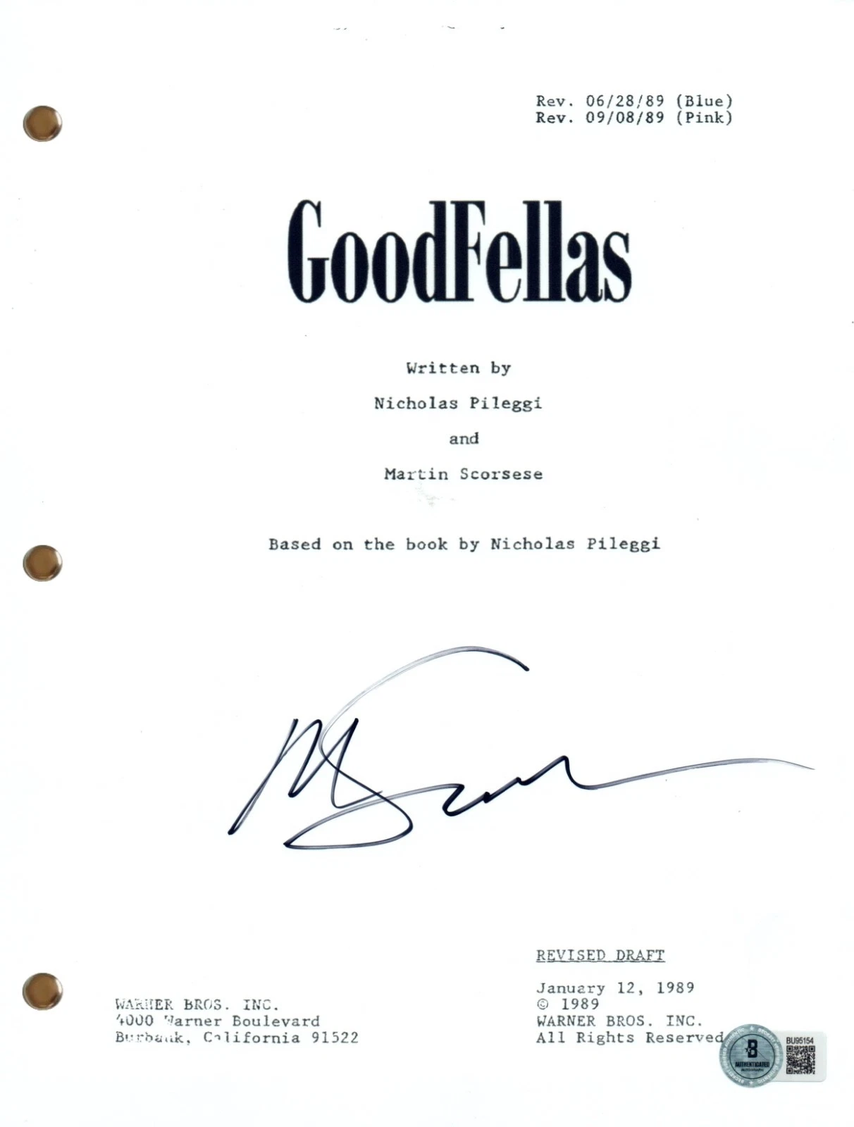 Martin Scorsese Goodfellas Signed Autograph Movie Script Screenplay ...