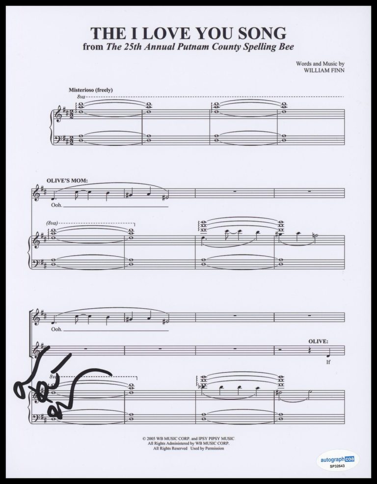 Celia Keenan-Bolger "Spelling Bee" SIGNED 'The I Love You Song' Sheet ...