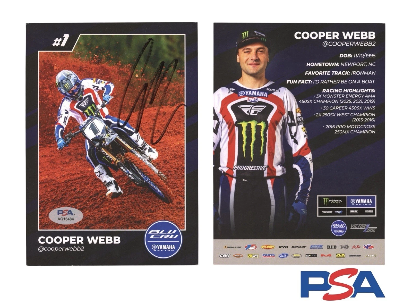 Cooper Webb Signed 2026 Monster Yamaha Racing Card Supercross PSA AUTO ...
