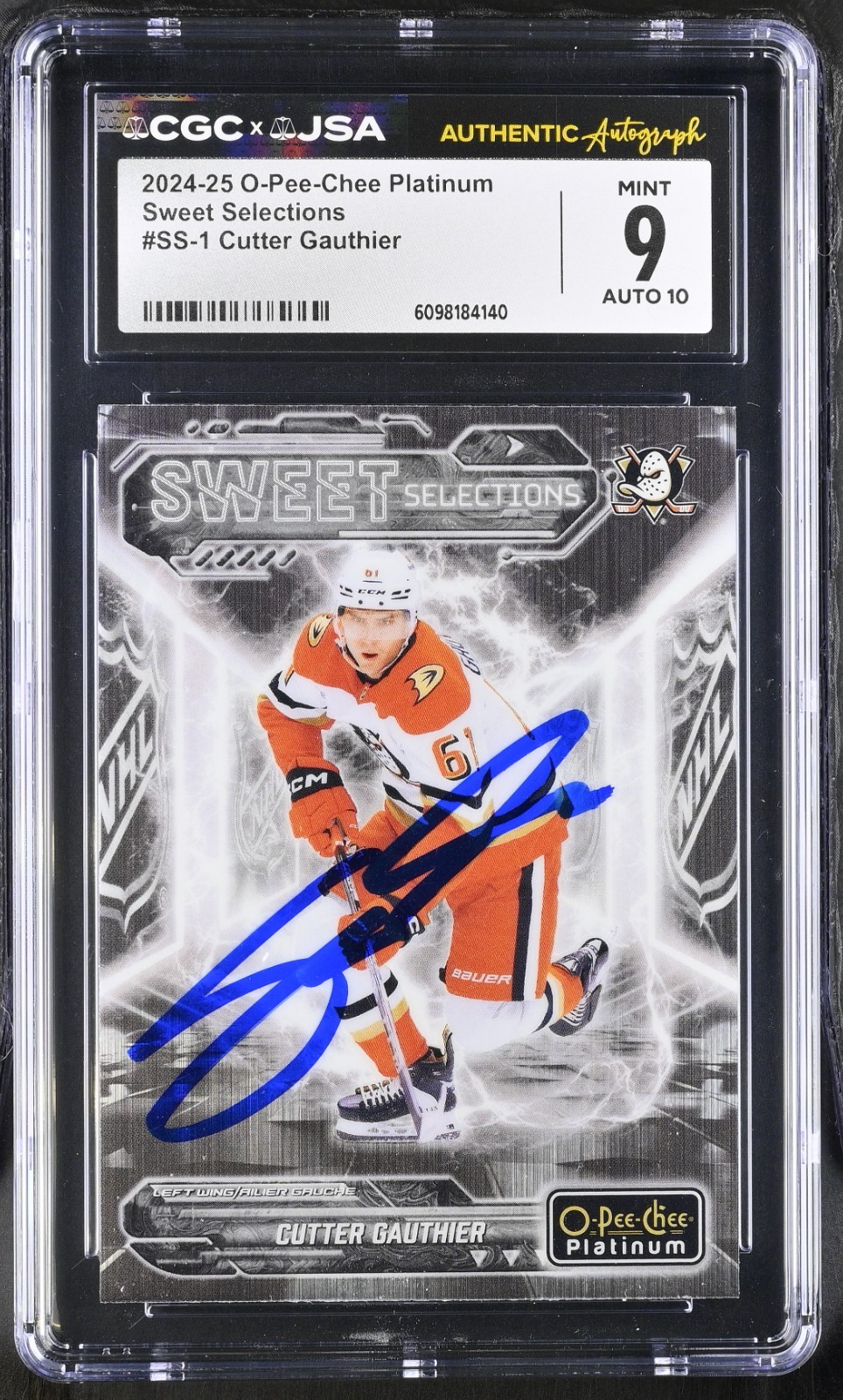CUTTER GAUTHIER SIGNED 2024-25 O-PEE-CHEE PLATINUM CARD #SS-1 CGC 9 JSA ...