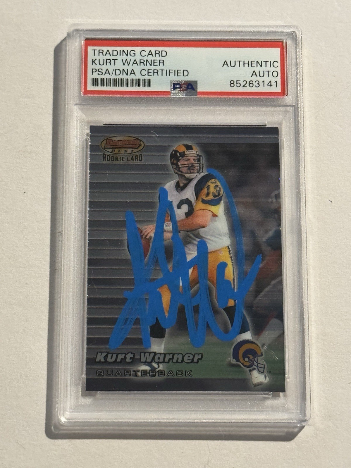 Kurt Warner Signed 1999 Bowman's Best #110 RC Rookie Blue Ink AUTO PSA ...