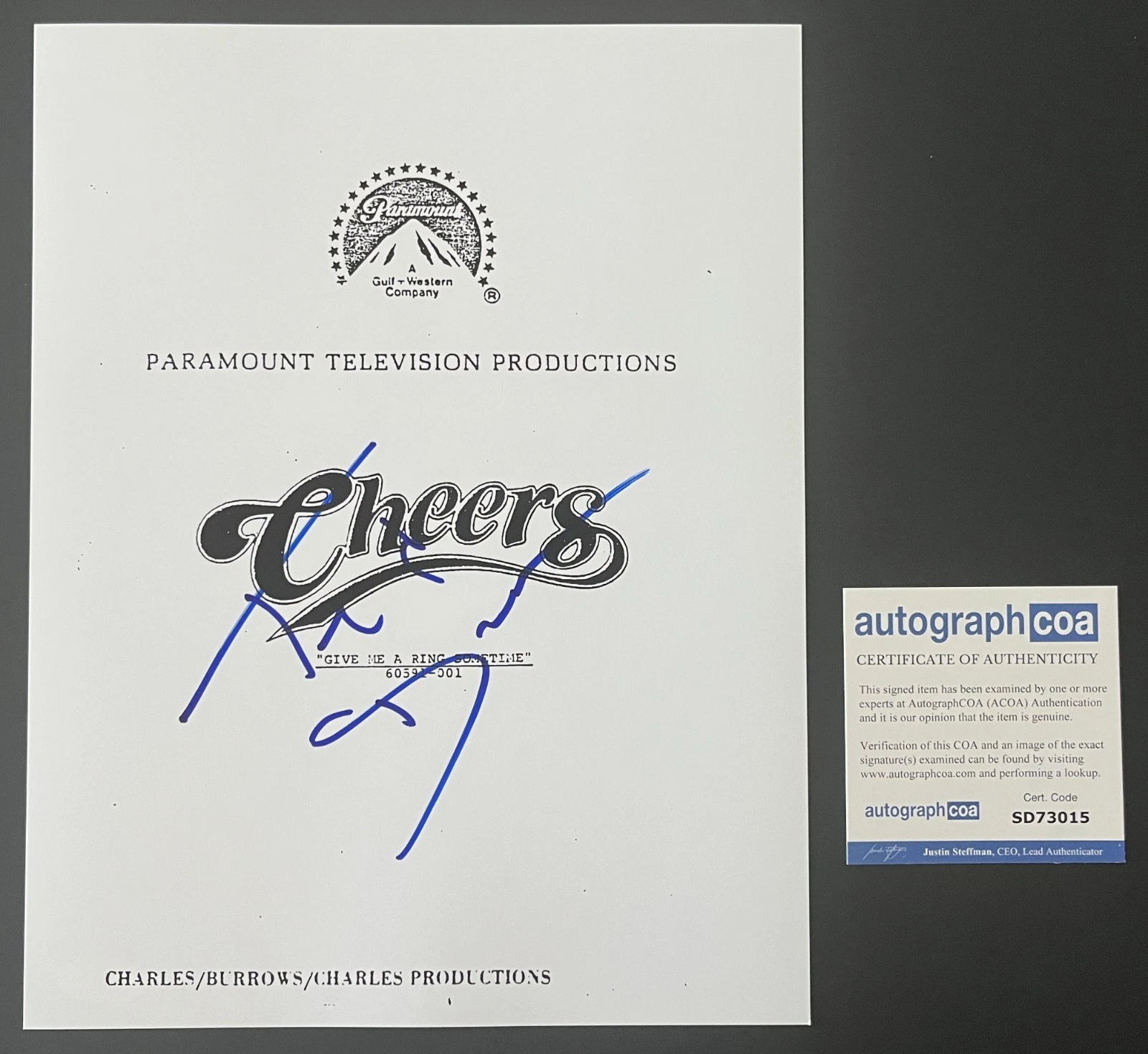 TED DANSON SIGNED CHEERS FULL PILOT SCRIPT w/PROOF & AUTOGRAPH COA ACOA ...