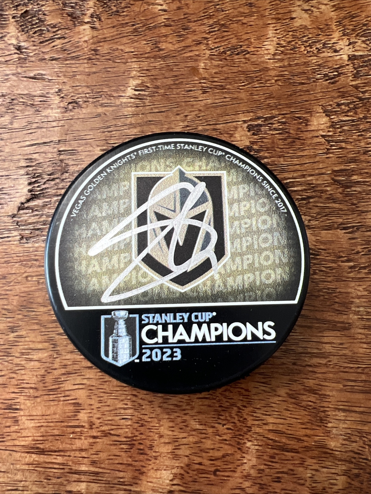Shea Theodore Signed 2023 Stanley Cup Champions Puck JSA Coa Golden ...
