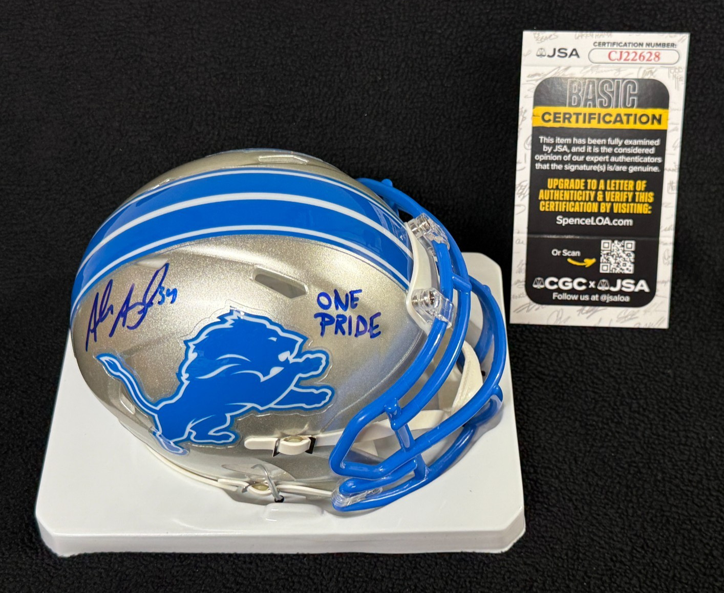 Alex Anzalone Signed & Inscribed "One Pride" Detroit Lions Mini Helmet ...
