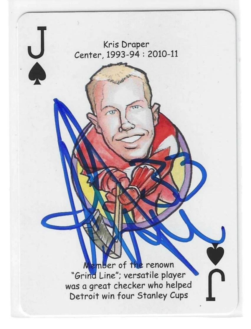 Kris Draper Signed Jack (J) of Spades Playing Card Detroit Red Wings ...