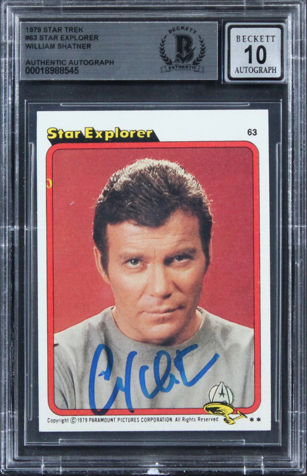 William Shatner Signed 1979 Star Trek #63 Star Explorer Card Auto 10 ...